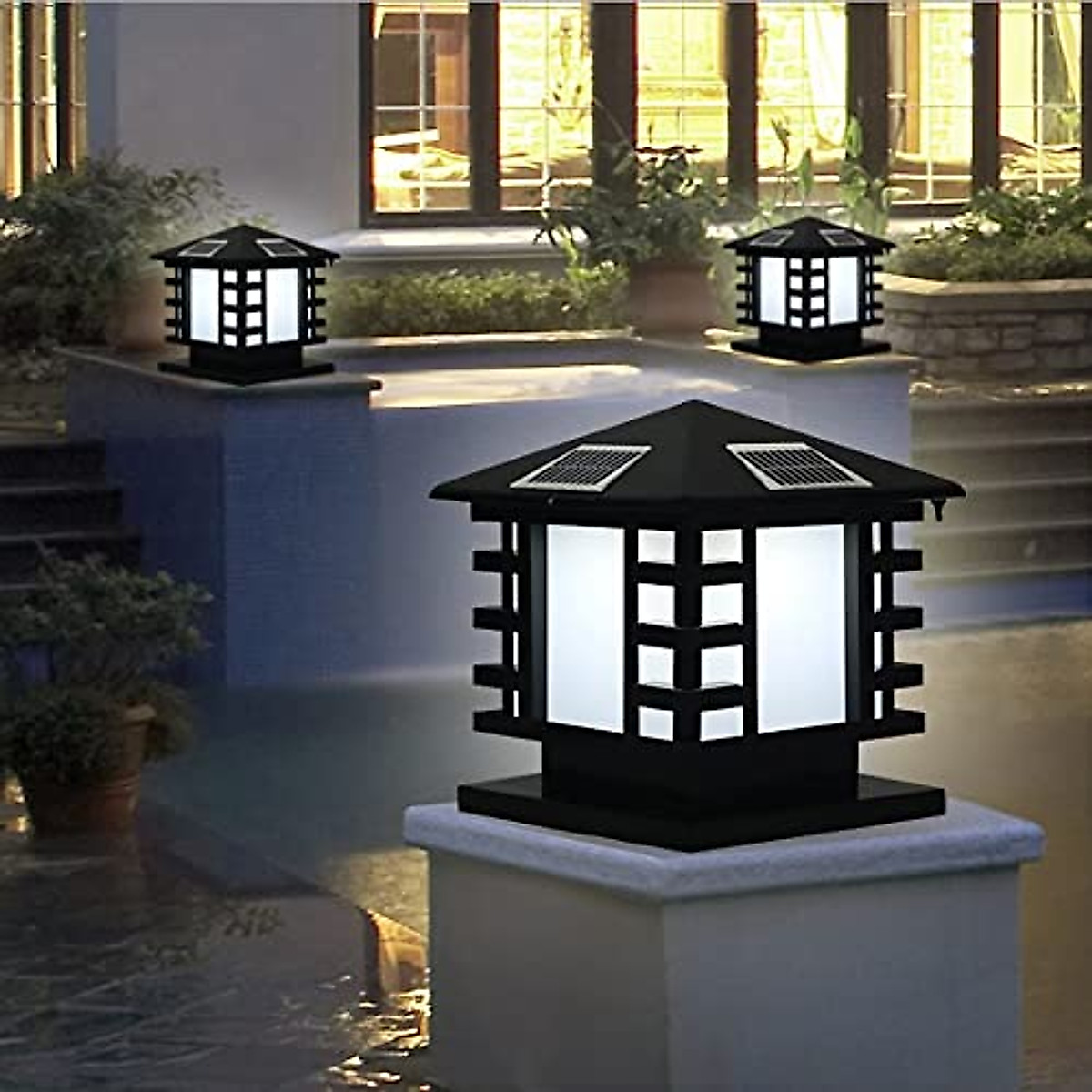 Post Lights Outdoor Chinese IP65 Waterproof Black Finish Outdoor Column Lamp Rustproof Garden Wall Patio Pillar Post Lamp Fixture Square Frosted (Diameter 25cm) ()