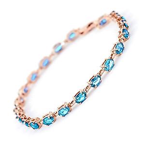 Galaxy Gold GG 14k Solid Rose Gold Tennis Bracelet with Blue Topaz