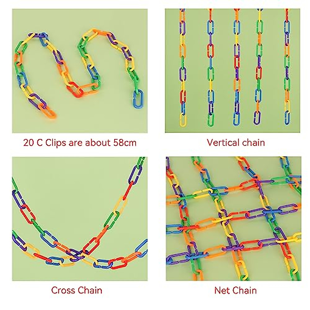 Sugar Glider Toys, Hanging Sugar Glider Cage Accessories Pet Swing Toy, 250 PCS Plastic C Clips Hook Chain Links Toy Rope Perch