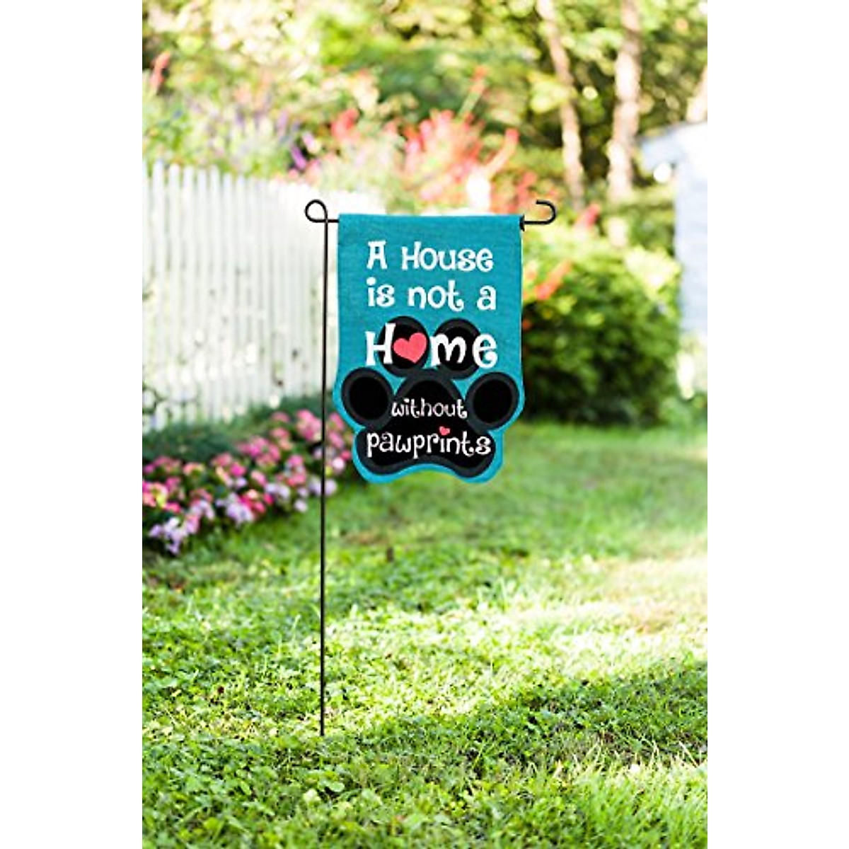 Evergreen House is Not a Home without Pawprints Garden Size Flag | Double Sided Stitching Burlap | Blue | 18-in x 12.5-in | Pet Dog Love | Outdoor Home Décor Lawn Yard Patio Deck Porch