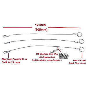 MIZUGIWA Stainless Steel Lanyard Cable,Tether Safety Wire for Loss Prevention 2 Loops w/Quick Release Ring & Rubber Coating 12" Set of 10