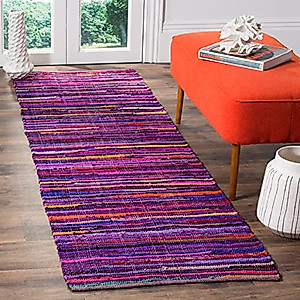 SAFAVIEH Rag Rug Collection 2'3" x 6' Red / Multi RAR240D Handmade Boho Stripe Cotton Runner Rug