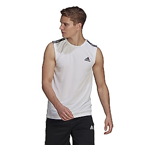 adidas Men's AEROREADY Designed 2 Move Sport 3-Stripes Tank Top, White, X-Small