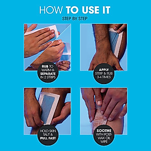 Nad's For Men Body Wax Strips - Wax Hair Removal For Men - At Home Waxing Kit With 20 Waxing Strips + 2 Calming Oil Wipes