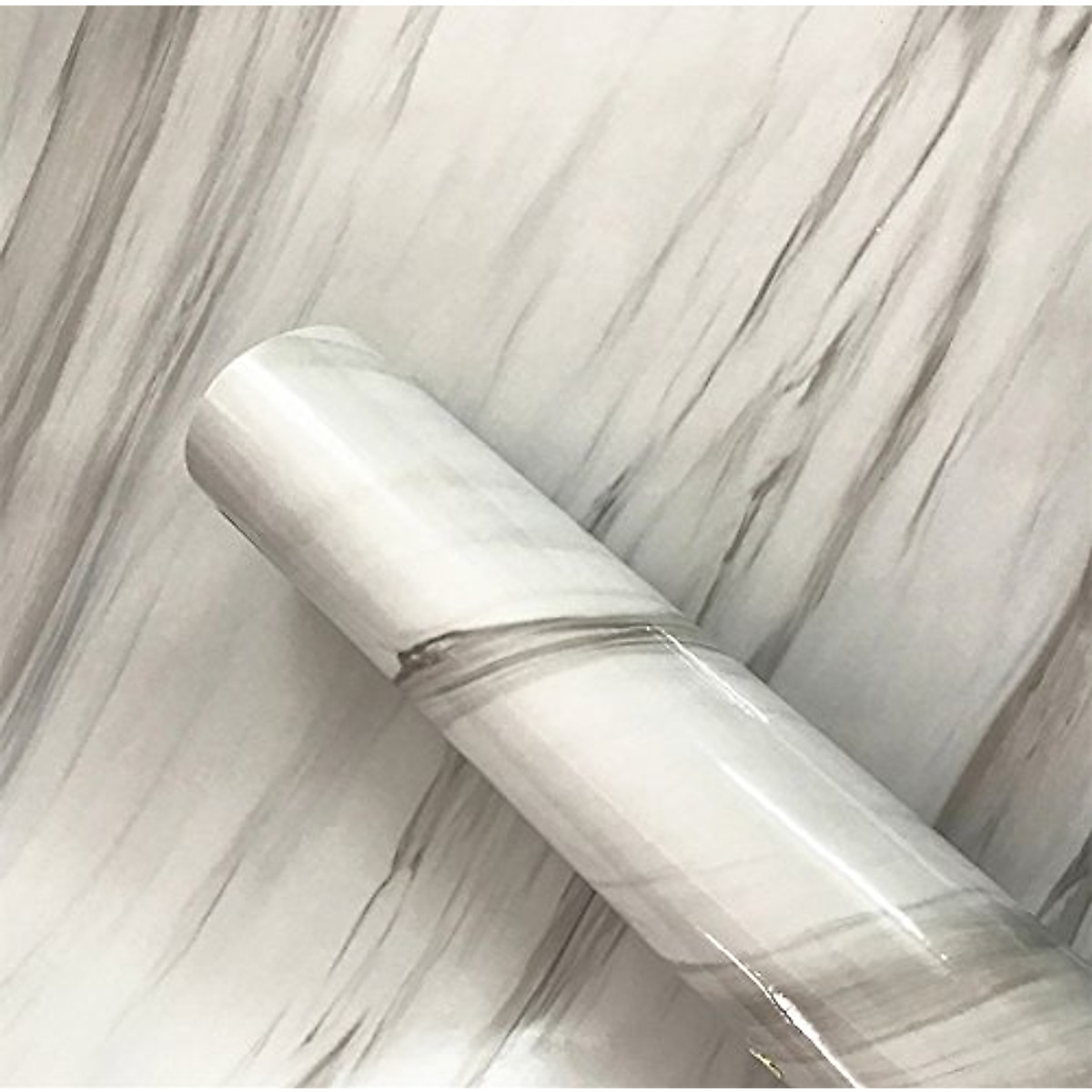 White Granite Look Marble Gloss Film Vinyl Self Adhesive Counter Top Peel and Stick Wall Decal 17.7'x79''