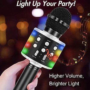 Winique Karaoke Machine for Kids, Bluetooth Mini Karaoke Machine with LED Lights, Christmas & Birthday Gift for All Ages 3 4 5 6 7 8 9 10+ Year Old Girls & Boys, Singing Anytime Anywhere(Black)