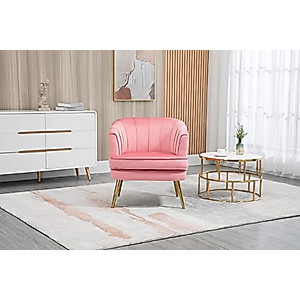 ZOBIDO Modern Accent Velvet Chairs Comfy Upholstered Vanity Chairs for Bedroom Armchair Dining Chairs with Golden Metal Legs Desk Chair Single Person sofafor Living Room(Peach Pink)