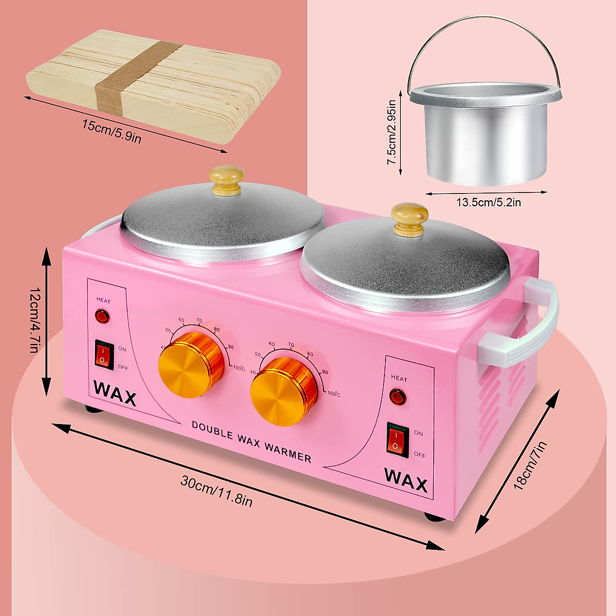 Double Wax Warmer Electric Wax Warmer Professional Machine for Hair Removal, Wax Heater for Paraffin Facial Skin Body Spa Salon Equipment with 100 Waxing Cloth And 50 Removal Wooden Craft Sticks