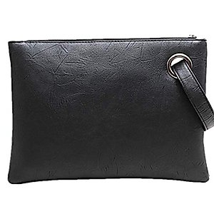Unique Vegan Women Clutch Bag PU Leather Envelope Clutch Bag Handbag Wristlets for Beach Holiday (black)