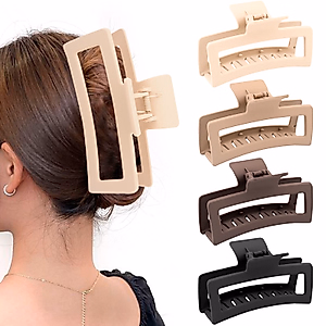 ZYTJ 5 Inche Extra Large Claw Clips for Thick Hair and Long Hair, 4 Pack Xl Jumbo Claw clips, Oversized Matte Non-slip Rectangle Hair Clips for Women, Big Strong Hold Jaw Clip,Neutral Color