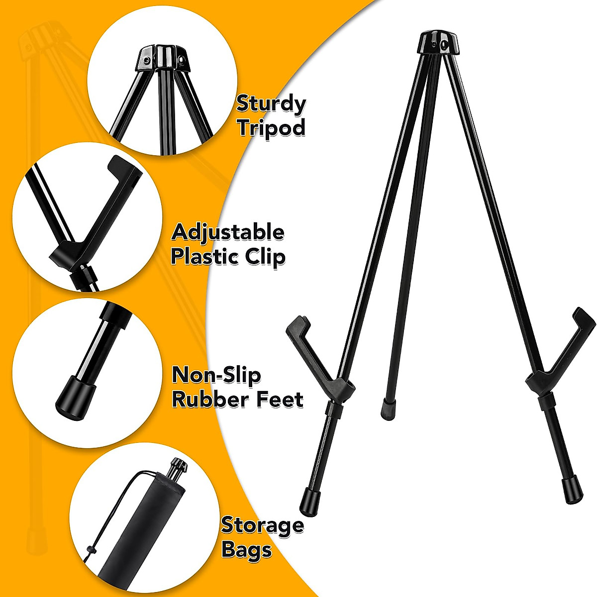 AROIC 14'' Tabletop Instant Display Easel, 12 PACK Black Small Steel Portable & Adjustable Collapsible Table Tripod Easels Stand, for Canvas Paintings, Signs, Event Signs, with 12 Storage Bags