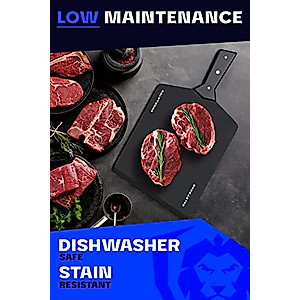 DALSTRONG Cutting & Serving Board - Black Wood-Fibre Cutting Board - Non-Slip Feet - The Infinity Series - G10 Handle - Obsidian Black - Medium Size (9" x 11")