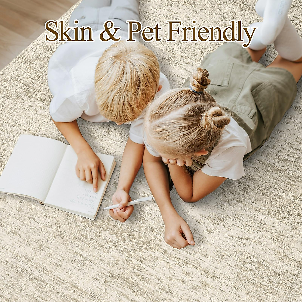 Soalmost Washable Area Rug 8x10, Large Soft Rugs for Living Room Vintage Beige Rug 8x10 Area Rugs for Bedroom Dining Room Non-Slip Stain Resistant Under Table Rug