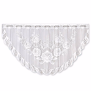 WUBODTI White Lace Swag Valance Curtains for Living Room Kitchen Windows, Sheer Embroidery Floral Window Valances Hollow Knitted Scalloped Curtain for Dinning Room Cafe, 63" Wx24 H