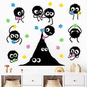 Mfault Soot Sprites Wall Decals Stickers, Colorful Hexagram Candies Dust Nursery Classroom Decorations Bedroom Playroom Art, Neutral Toddlers Boys Girls Kids Room Decor