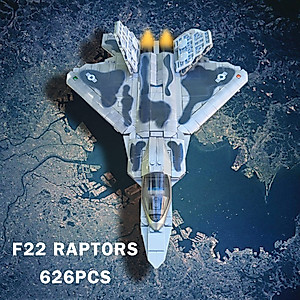 Gonli Military Building Blocks Sets 626 Pieces F22 Raptor Fighter Jet Plane Stem Building Toys for Boys Age 8-12 10015 F22 Raptors