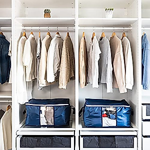 Summer & Winter Clothes Storage Bags with Zipper – 60L Closet Declutter Organizer Collapse Storage Bins for Comforter, Blanket, Bedding – Reinforced Fabric Clothing Storage Bags – Navy, 6 Pack