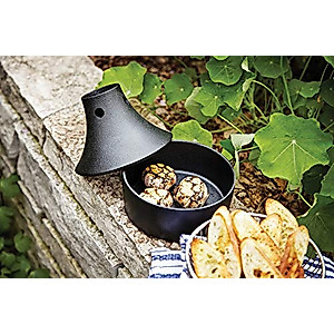 Outset 76633 Cast Iron Beer Can Chicken Stand, Garlic Roaster and Flavor Infuser, Black