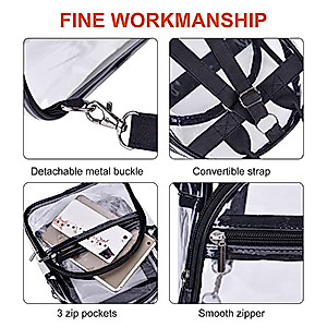 Oraben Small Clear Backpack Stadium Approved,Small Clear Purse Backpack Clear Cute Daypacks Convertible Shoulder Bag Clear Bag for Women Girls (Black,Small)