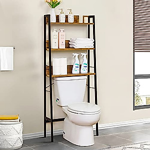 usikey Over The Toilet Storage Rack, 3-Tier Bathroom Shelf Over The Toilet, Multifunctional Toilet Storage Rack, Freestanding Above Toilet Stand with Metal Frame for Bathroom, Rustic Brown & Black