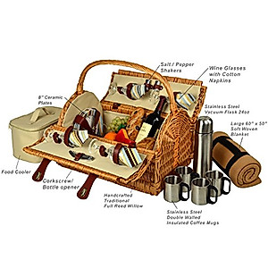 Picnic at Ascot Yorkshire Willow Picnic Basket with Service for 4 with Blanket and Coffee Set
