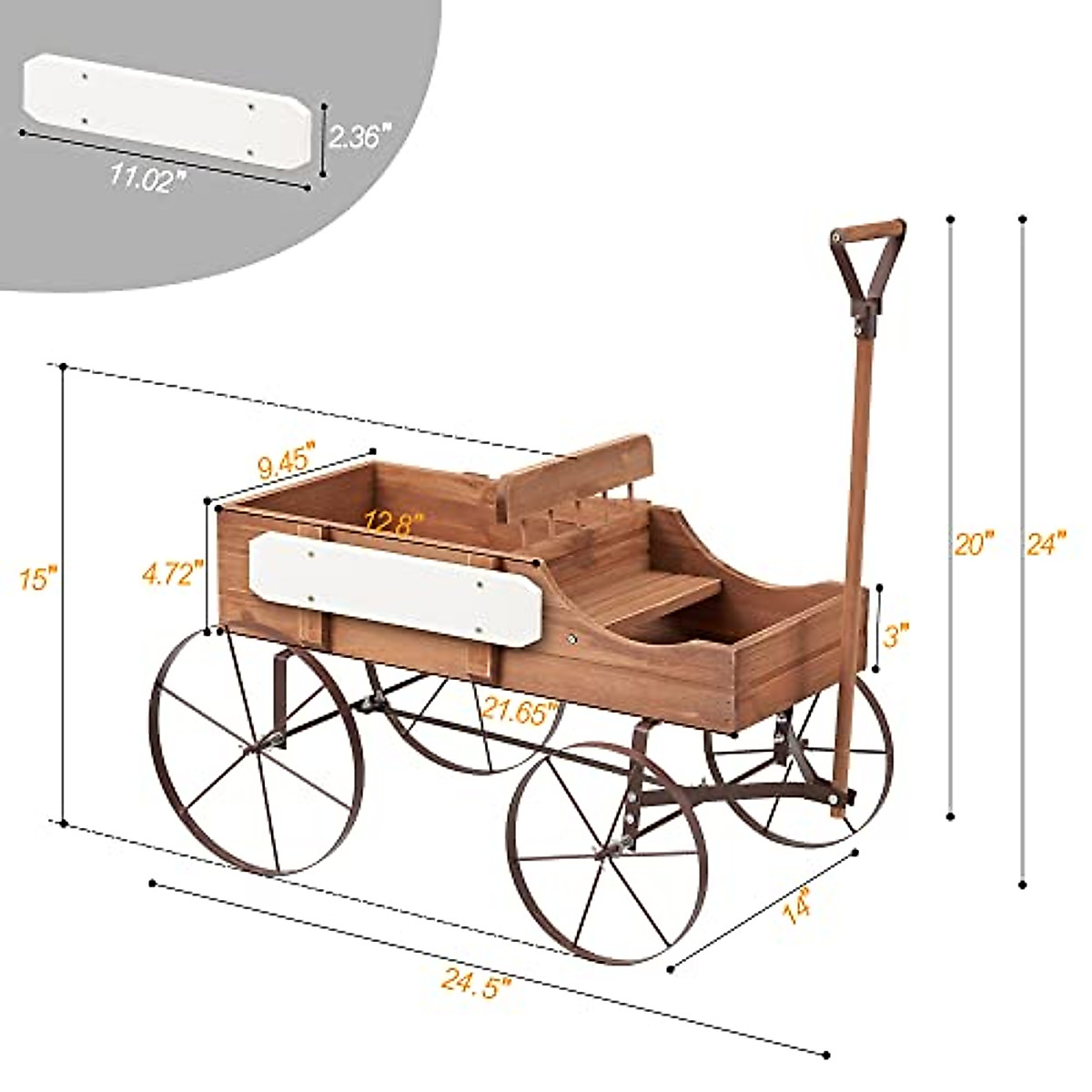 Dragosum Wooden Wagon Wheel Decor, Small Decorated Cart Garden Planter with Divider and Handle, Porch Decorations Indoor/Outdoor Planting Pots, Flower Box Wishing Wells Backyard Balcony Patio Walnut