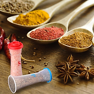 Dandat Set of 8 Plastic Salt and Pepper Shakers Salt Shaker with Lid Hourglass Salt Shaker Pepper Food Containers Salt Shaker with Funnels for Restaurant Kitchen Camping, Red and Blue