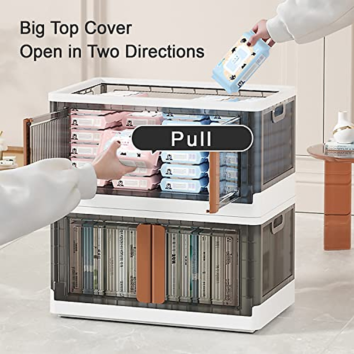 Karramlili Stackable Storage Bins With Lids,Collapsible Storage Bins Closet Organizers and Storage,Foldable Storage Box with Wheels Storage Containers for Home Kitchen Office Storage(3 Pack, 8.5Gal)