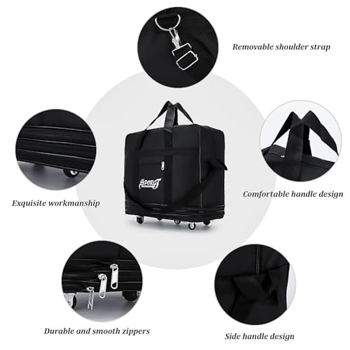 Expandable Rolling Wheeled Duffle Bag Spinner Suitcase Foldable Luggage Expandable (32''), Black