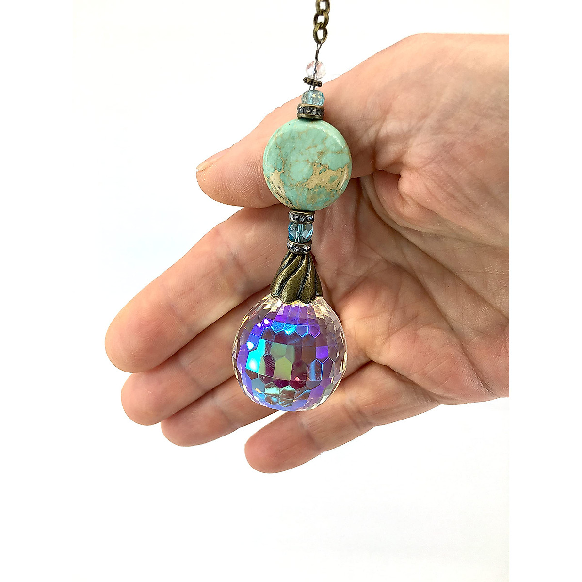 Handmade, Boho Crystal Sun Catcher, Jasper Gemstone, (30mm) Crystal Hanging for Windows, Ornament, Car Charm, Garden, Gift, Family, Mom, Aunt, Grandma (Length: 11.5 inches) | 2 Dirty Birds Boutique