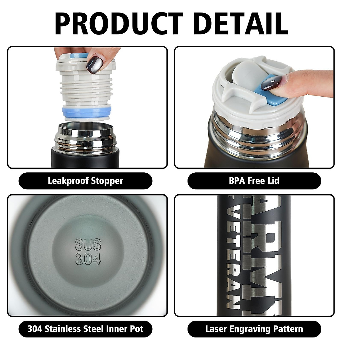 qchdln 17 OZ Veteran Bullet Tumbler with Lid - Ideal Gifts for Men Father's Day, Birthday, Veterans Day, Christmas - Perfect for Air Force, Navy, Army, Military & Veterans Cup