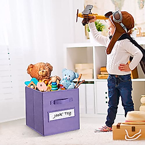 artsdi Set of 10 Storage Cubes,Foldable Fabric Cube Storage Bins with 10 Labels Window Cards & a Pen,Baskets Containers for Shelves, Closet Organizers Box for Home & Office,Purple