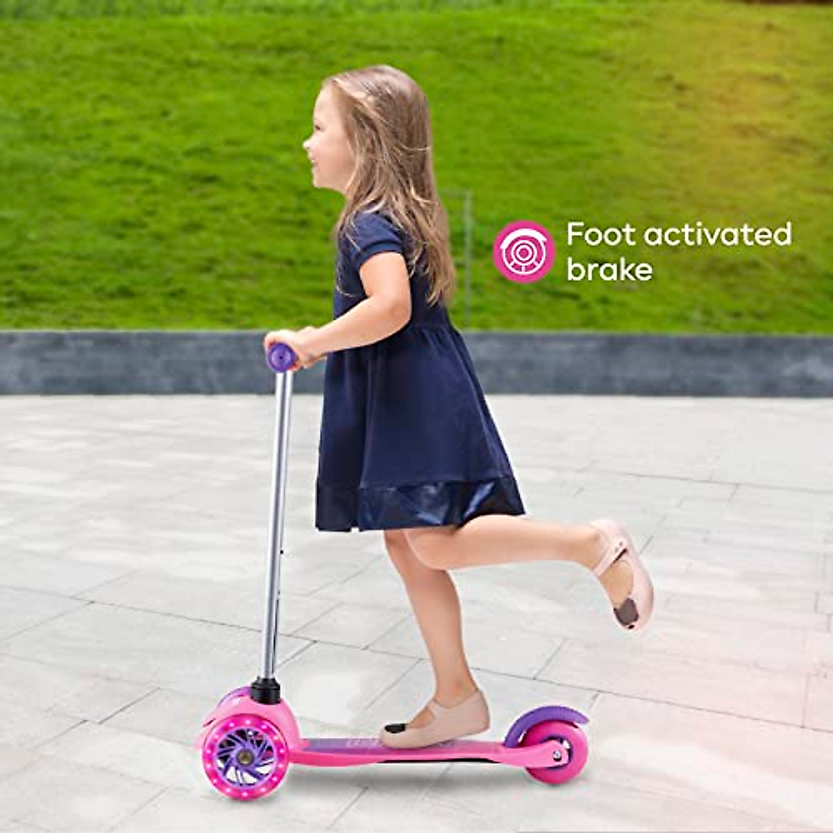 Barbie Self Balancing Kick Scooter with Light Up Wheels, Extra Wide Deck, 3 Wheel Platform, Foot Activated Brake, 75 lbs Limit, Kids & Toddlers Girls or Boys, for Ages 3 and Up