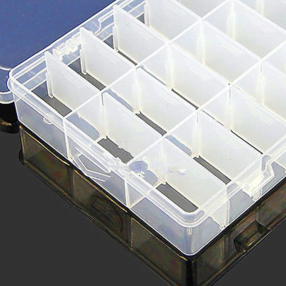 prettDliJUN Useful 24 Compartments Clear Plastic Storage Box Bin Jewelry Earring Case Container Tablet case