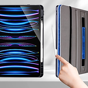 HFcoupe 12.9 inch iPad Case Pro 6th / 5th Generation, iPad Pro Cover with Pencil Holder and Pocket, Multiple Angles Viewing Folio with Auto Sleep/Wake Fits iPad 12.9 Pro 2022/2021, Light Blue