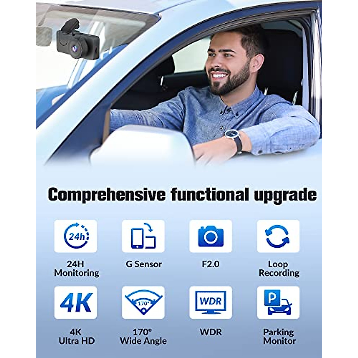 Dash Camera for Cars,4K Car Camera Full UHD Dash Cam Front Rear with Free 32GB SD Card,Built-in Super Night Vision,2.0'' IPS Screen,170°Wide Angle,WDR, Loop Recording, 24H Parking Mode