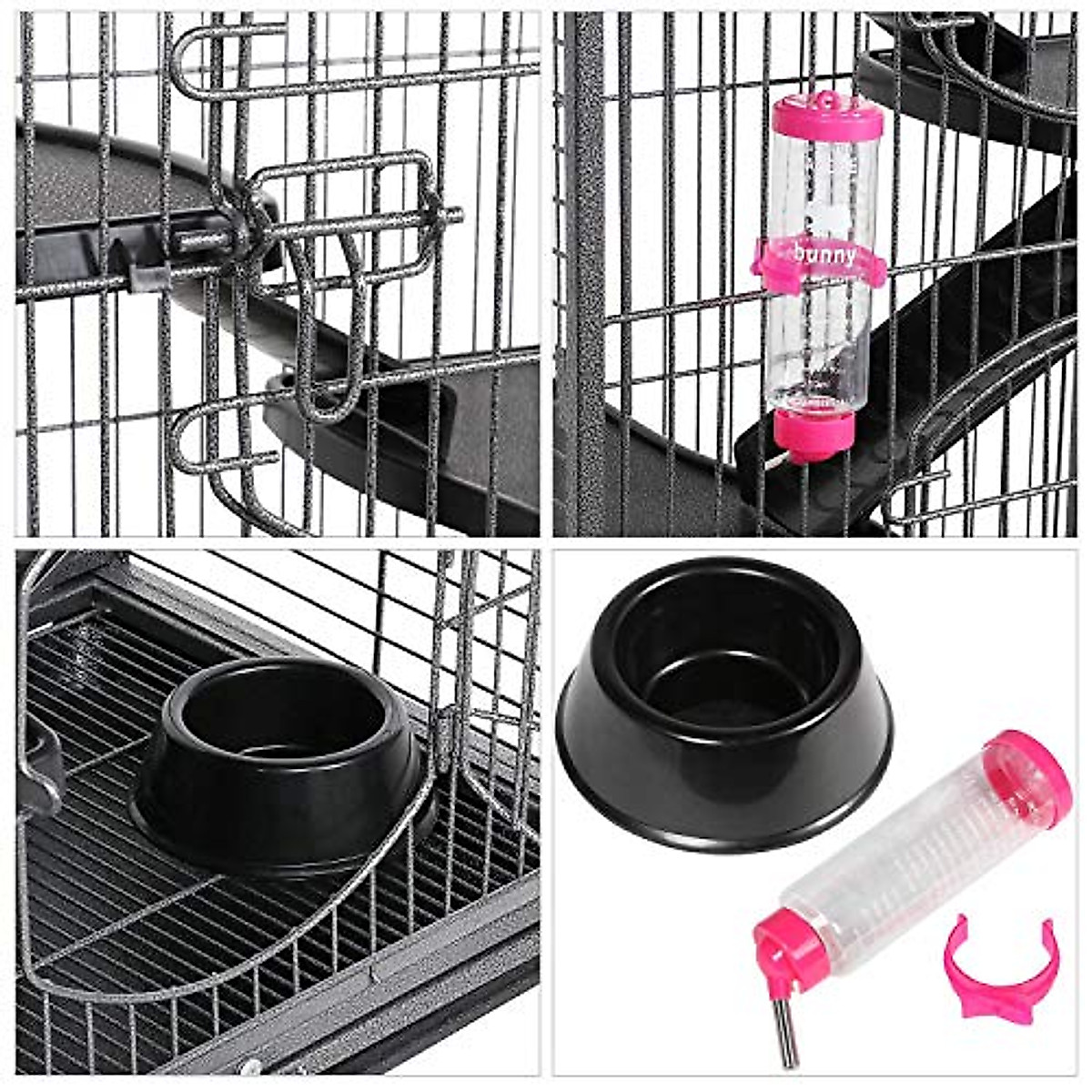 Yaheetech Multi Levels Rolling Large Ferret Cage - 52-inch Pet Chinchilla Bunny Squirrels Cage Small Animals Hutch w/ 3 Front Doors/Bowl/Water Bottle Black