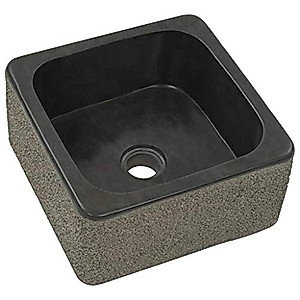 Sink 11.8"x11.8"x5.9" Riverstone Black,River Stone Sink Handmade Naturally-derived Stone Basin for Bathroom or Washroom Bathroom Fixtures, Bathroom Sinks