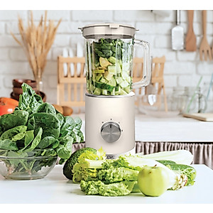 COOK WITH COLOR 300 Watt Blender: Powerful 2-Speed Control with Pulse, 4-Tip Stainless Steel Blades, 25oz (750ml) Jar, and Skid-Resistant Feet, Creme