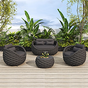 Vmopu Patio Sofa Set for Outdoor and Indoor Use All-Weather Textilene 4 Pieces Conversation Set, Sectional Sofa and Coffee Table Aluminum Frame Garden Furniture, Dark Gray