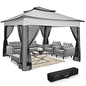 COBIZI Pop Up Gazebo Patio Gazebo 11x11 Outdoor Gazebo with Mosquito Netting Outdoor Canopy Shelter with Double Roof Ventiation 121 Square Feet of Shade for Lawn, Garden, Backyard and Deck, Gray