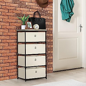 MOOACE 4 Drawer Dresser,Fabric Storage Tower,Clothes Organizer for Bedroom, Nursery, Entryway, Closets,Sturdy Black Steel Frame, Fabric Top,Milky Grey