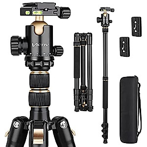 Tripod for Camera, VICTIV Heavy Duty Camera Tripod Monopod, Aluminum Travel Tripod for DSLR, Professional Tripod Stand with Strong Locking Ball Head and 2 Aluminum Quick Release Plate - Gold