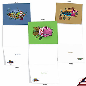 The Best Card Company 10 Assorted Thank You Notecards Bulk Box Set 4 x 5.12 Inch with Envelopes (10 Designs, 1 Each) Off The Hook M6543TYG