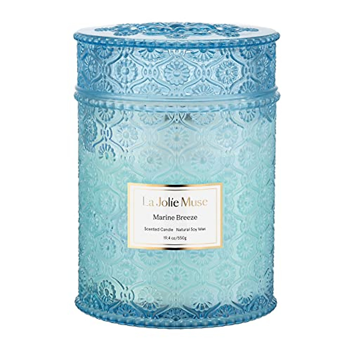 LA JOLIE MUSE Marine Breeze Scented Candle, Natural Soy Candle for Home, Long Burning Time, Large Glass Jar Candles, 19.4 Oz