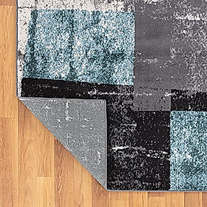 Rugshop Contemporary Abstract Boxes Stain Resistant High Traffic Living Room Kitchen Bedroom Dining Home Office Area Rug 8'x10' Blue