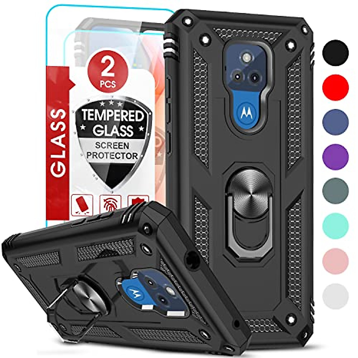 LeYi Moto G Play 2021 Case, Moto G Play Case with [2 Pack] Tempered Glass Screen Protector, [Military-Grade] Protective Phone Cover with Kickstand for Motorola G Play, Black