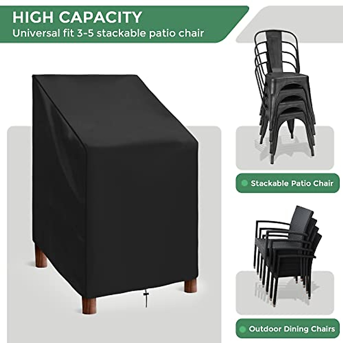Skyfiree Stacking Patio Outdoor Chair Cover Waterproof, Outdoor Furniture Covers Stacked Chairs 420D, Highback Chair Covers Outdoor Stack Chairs for All Weather Protection Black, 27" L x 27" W x 31”
