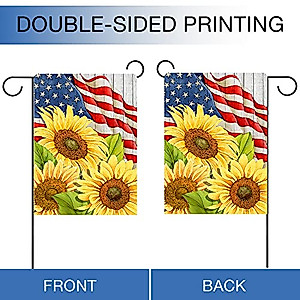 Hzppyz Sunflower 4th of July America Patriotic Garden Flag, Memorial Day Decorative Yard Outdoor Double Sided, Summer USA Spring Burlap Outside Decoration Home Small Decor 12 x 18