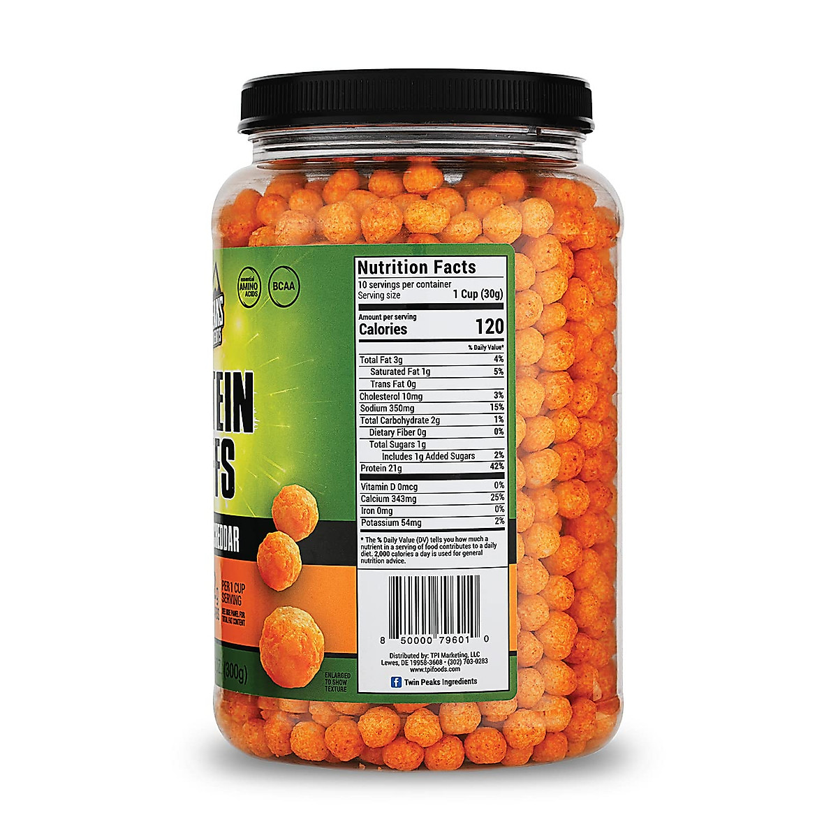 Twin Peaks Low Carb, Keto Friendly Protein Puffs, Jalapeno Cheddar (300g, 21g Protein, 2g Carbs)